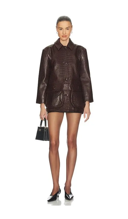 HELSA Leather Croc Embossed Jacket - Brown