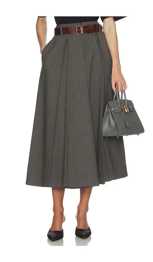 HELSA Wool Blend Pleated Midi Skirt - Grey