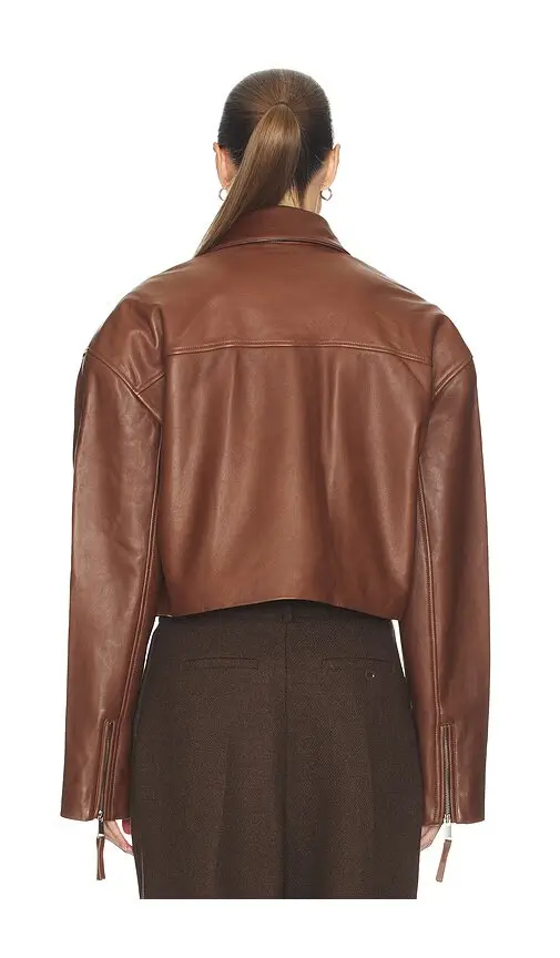 HELSA The Leather Oversized Moto Jacket - Brown