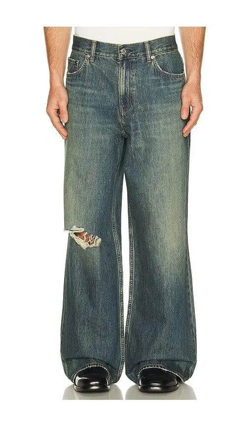 Helmut Lang Distressed Wide Leg Denim - Blue