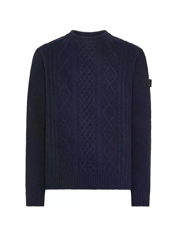 Peuterey Cable Knit Round Neck Long Sleeve Sweater - Blue