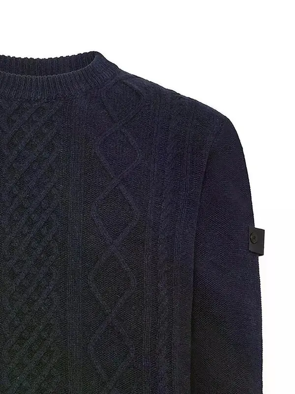 Peuterey Cable Knit Round Neck Long Sleeve Sweater - Blue