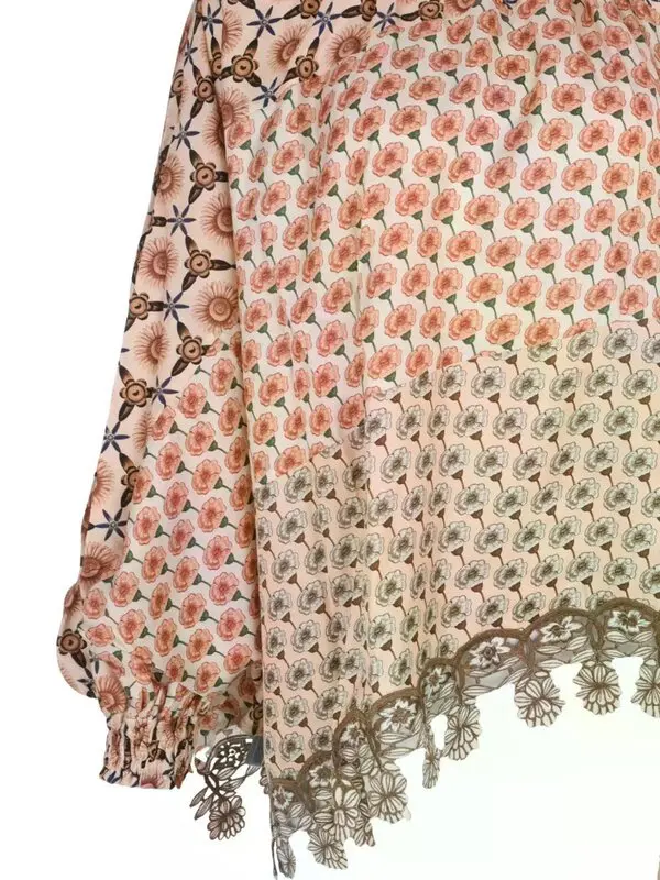 Biyan Embroidered Hemline Print Blouse - Neutrals