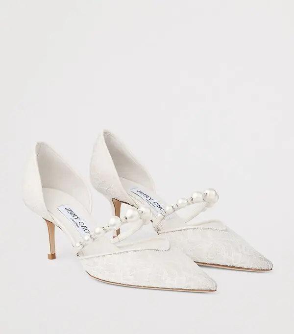 JIMMY CHOO Aurelie 65 Lace Pumps With Pearl Embellishment - Neutral