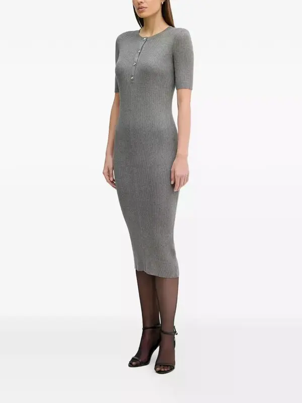 Dkny Ribbed Knit Button Front Midi Dress - Grey