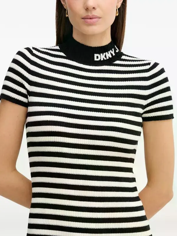 Dkny Striped Roll-neck Dress With Short Sleeves