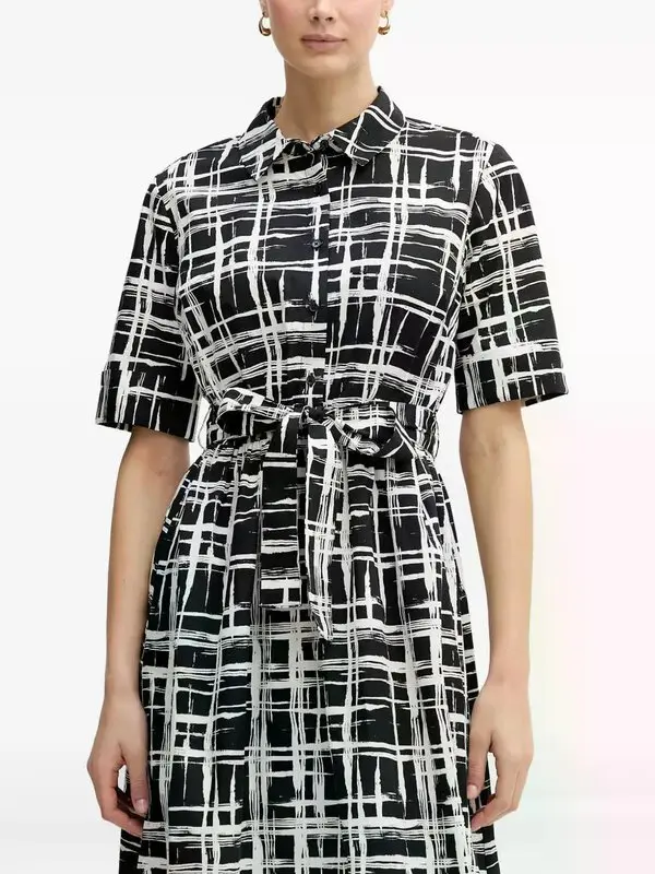 Dkny Checked Belt Dress With Spread Collar - Black