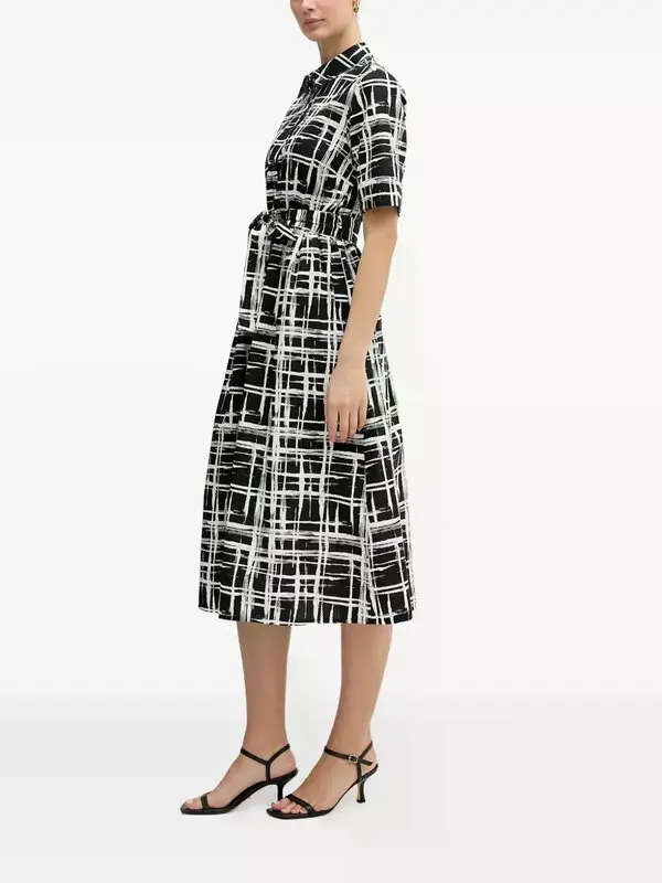 Dkny Checked Belt Dress With Spread Collar