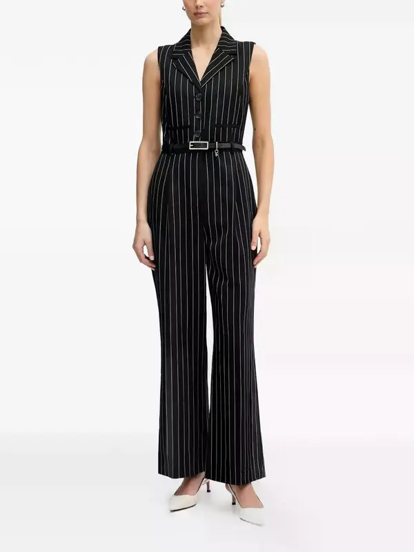 Dkny Striped Belted Sleeveless Jumpsuit - Black