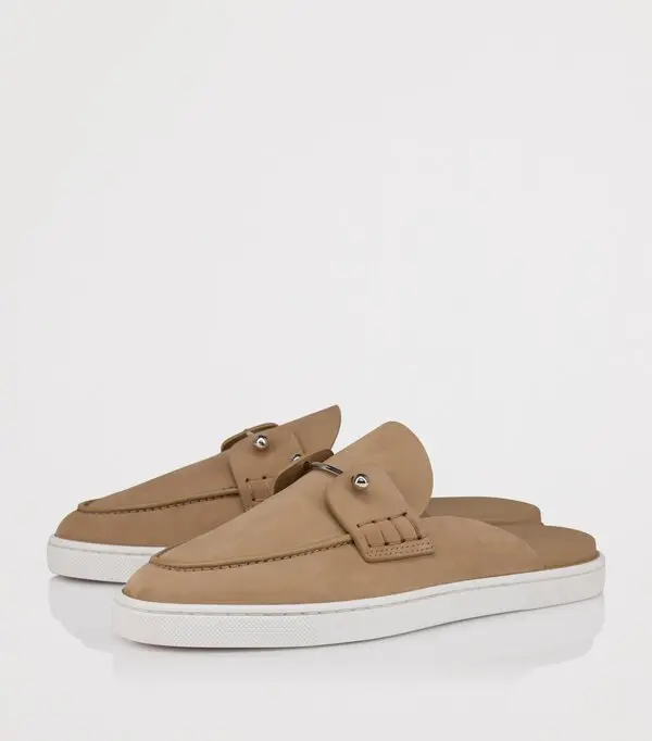 CHRISTIAN LOUBOUTIN Chanme Donna Flat Leather Mules With Piercing Hardware - Beige