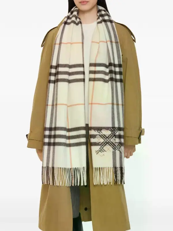 Burberry Wide Cross Stitch Ekd Check Cashmere Scarf