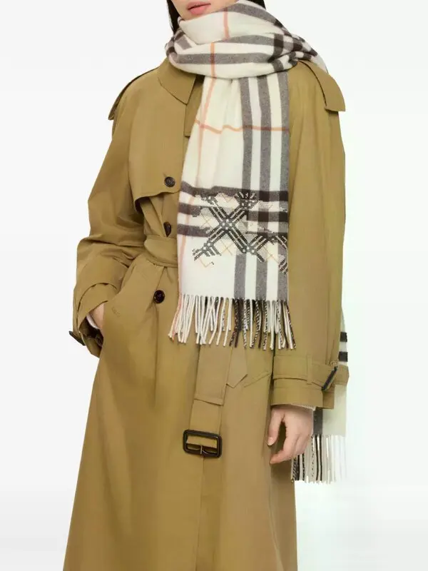 Burberry Wide Cross Stitch Ekd Check Cashmere Scarf