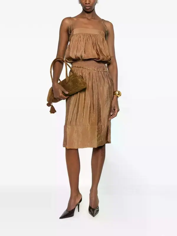Saint Laurent Side-drawstring Shirred Midi Dress - Brown