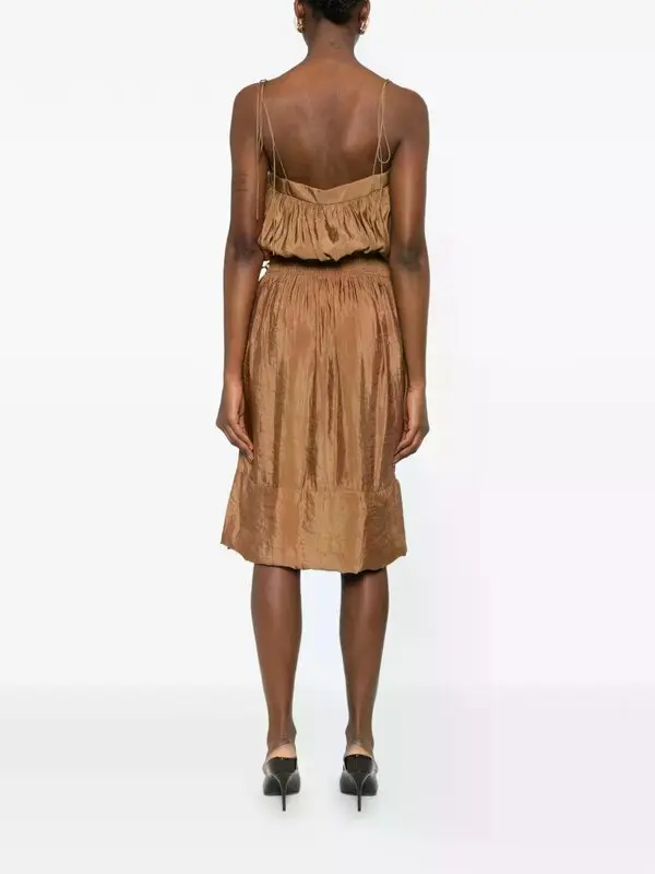 Saint Laurent Side-drawstring Shirred Midi Dress - Brown