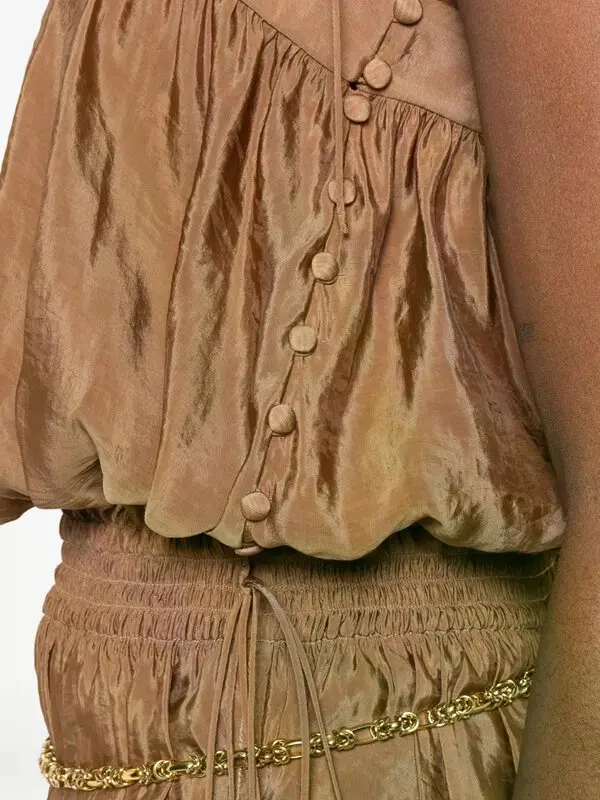 Saint Laurent Side-drawstring Shirred Midi Dress - Brown