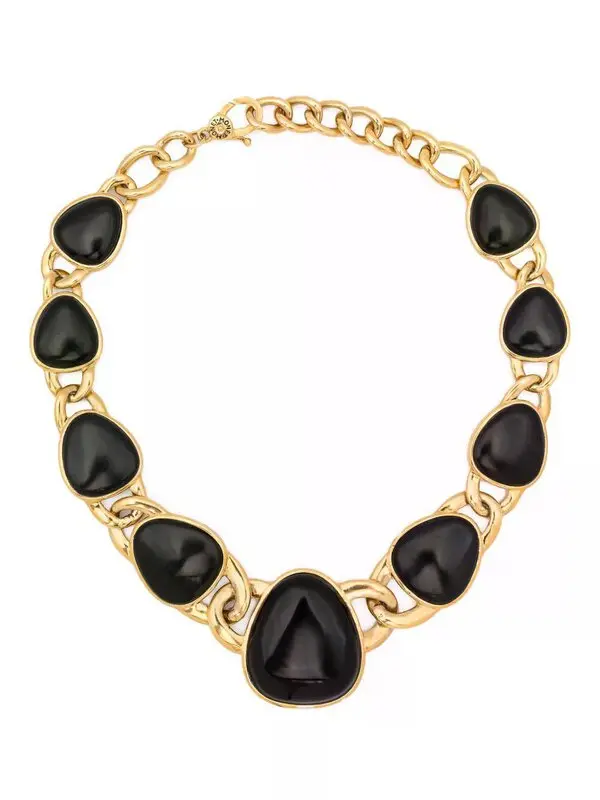 MONET 1990s -tone Black Stone Chain-link Necklace - Gold