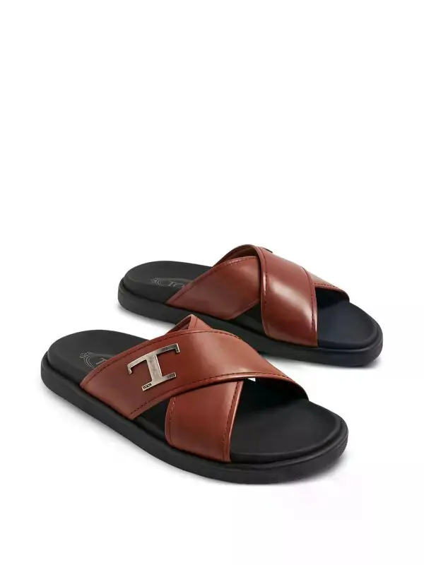 TOD'S Leather Criss-cross Flat Sandals - Red