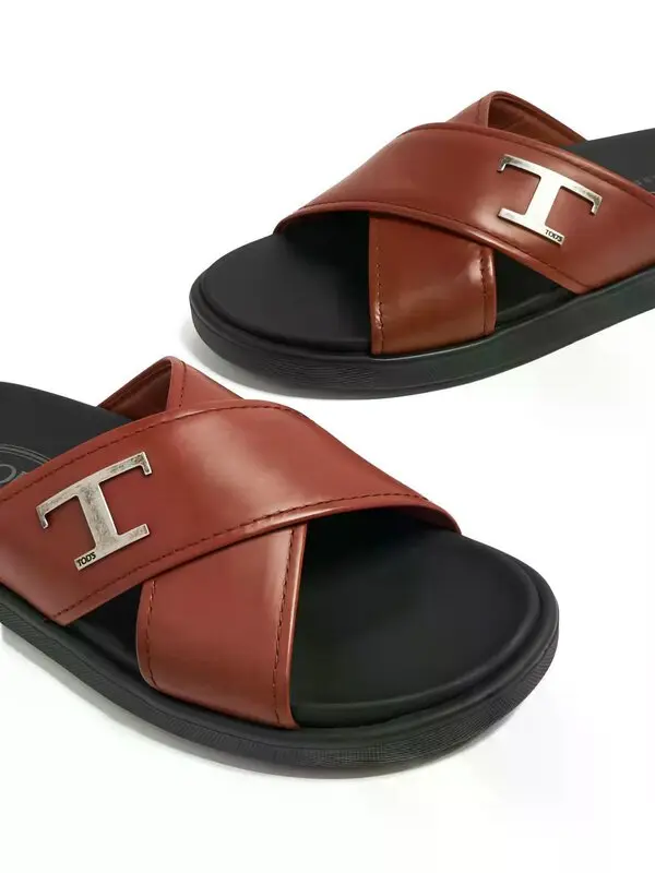 TOD'S Leather Criss-cross Flat Sandals - Red