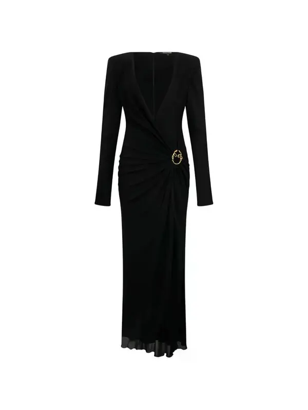 Roberto Cavalli Draped Long Sleeve Maxi Dress