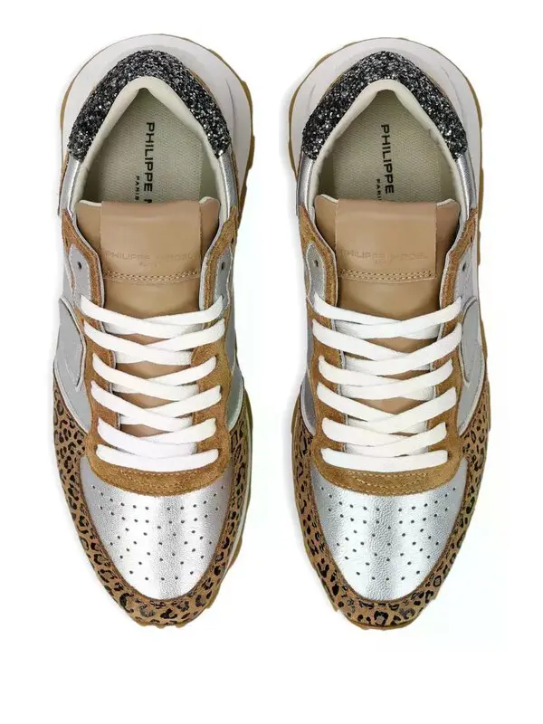 Philippe Model Leopard Print Glitter Trainers - Silver