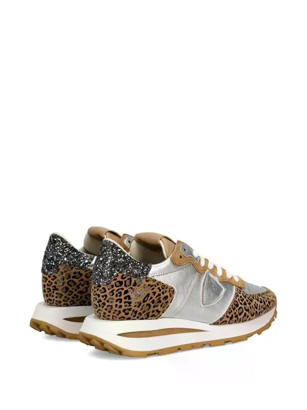 Philippe Model Leopard Print Glitter Trainers - Silver