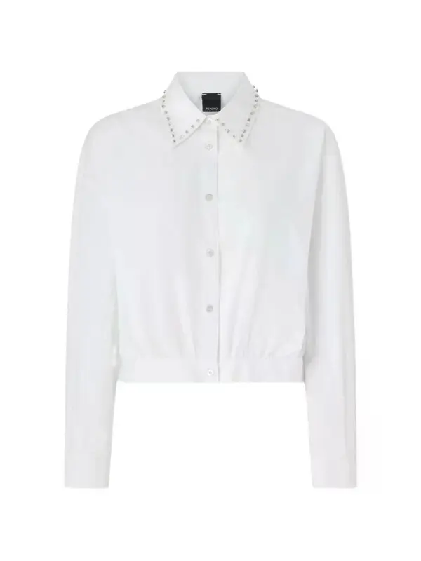 Pinko Cropped Shirt With Embellished Collar - White