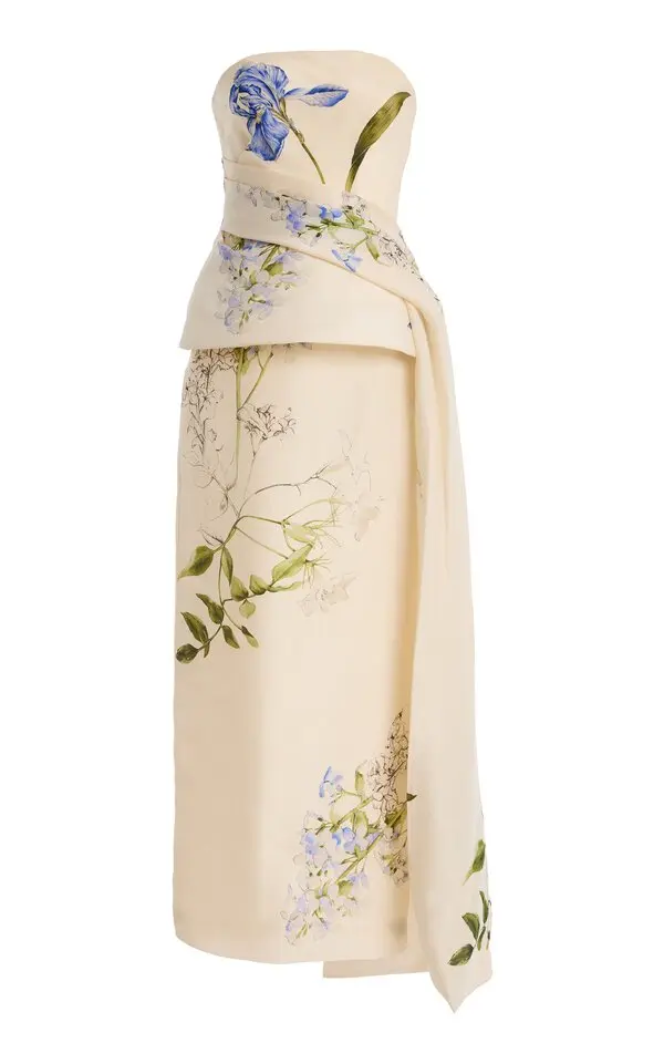 Monique Lhuillier Strapless Draped Peplum Gown - Multi