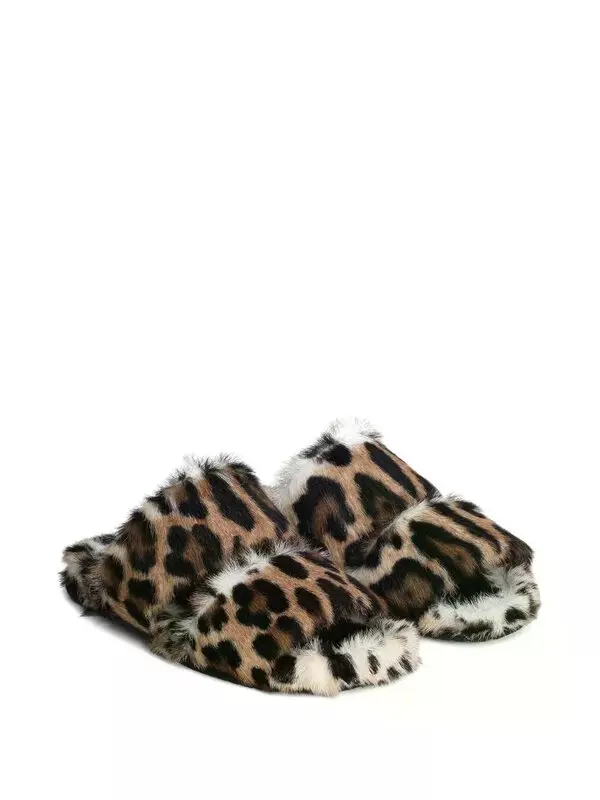 Dolce & Gabbana Leopard Print Fur Trim Slippers