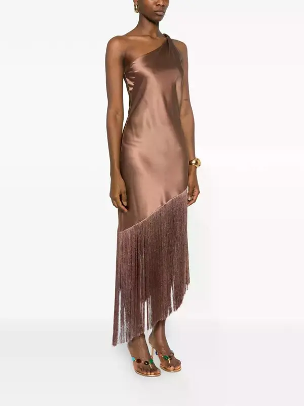 Pinko One-shoulder Fringed Midi Dress