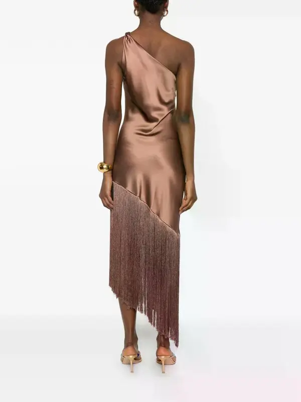 Pinko One-shoulder Fringed Midi Dress