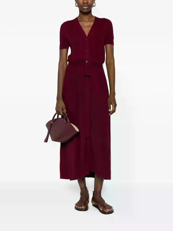 Eric Bompard Ribbed Belted Maxi Dress - Red