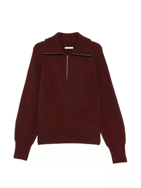 ENTIRE STUDIOS Zip-up Knit Top With Point Collar - Red