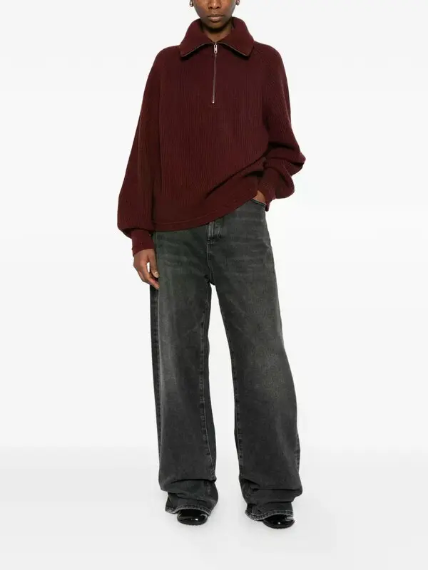 ENTIRE STUDIOS Zip-up Knit Top With Point Collar - Red