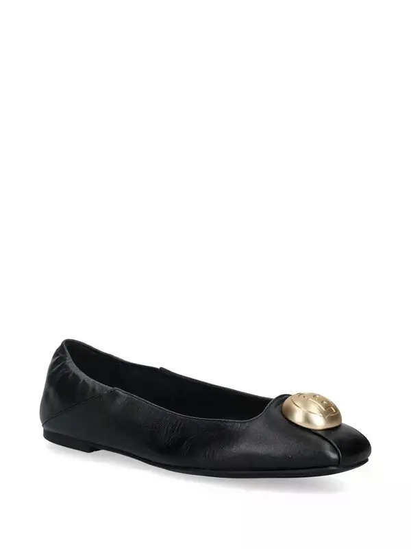 Liu Jo Leather Ballet Flats With Gold Tone Logo Detail