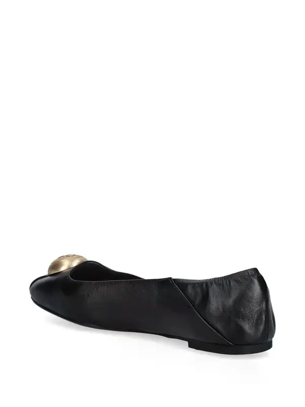 Liu Jo Leather Ballet Flats With Gold Tone Logo Detail