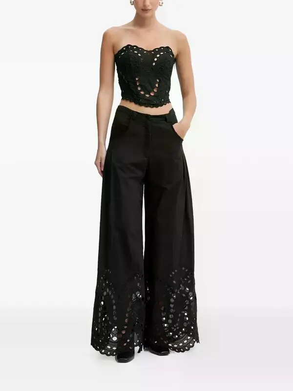 Charo Ruiz Ibiza Ray Eyelet Wide Trousers - Black