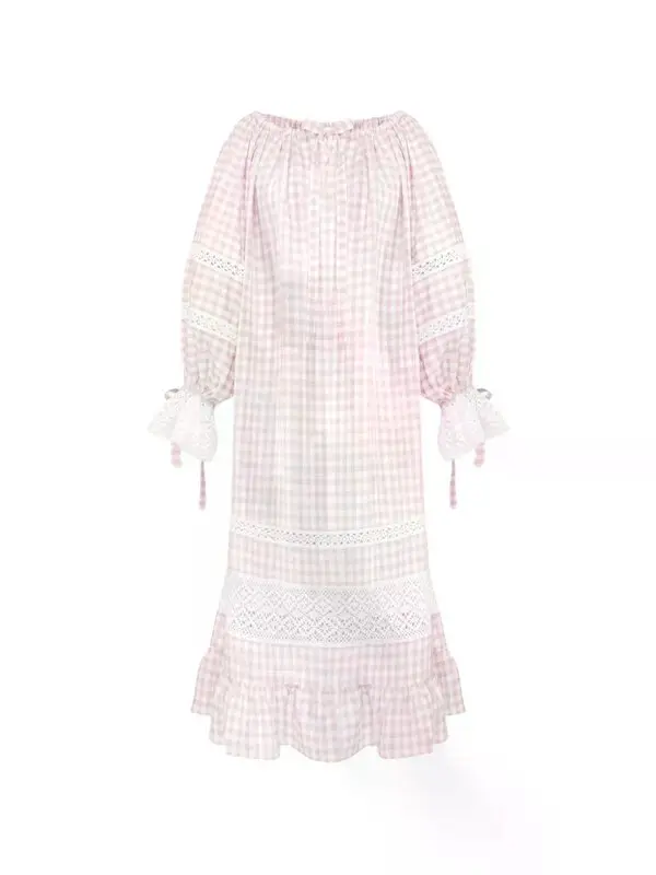 Sleeper Romantica Gingham Lace-detail Maxi Dress - Pink