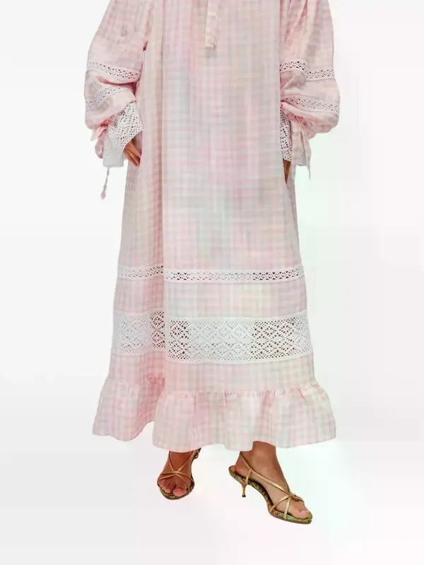 Sleeper Romantica Gingham Lace-detail Maxi Dress - Pink