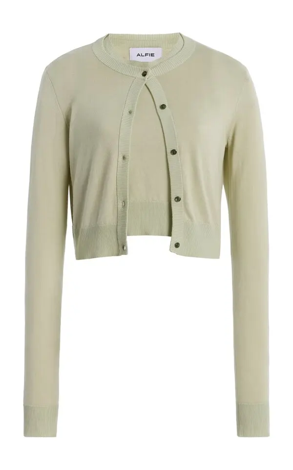ALFIE Twinset" Cotton Ribbed-knit Cardigan And Top - Green