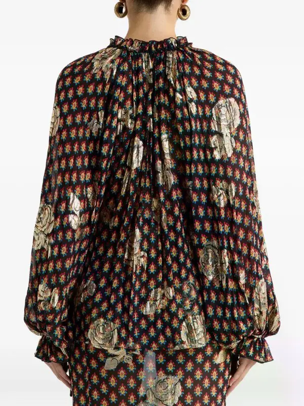 Etro Long Sleeve Silk Shirt With Ruffled Neck And Cuffs