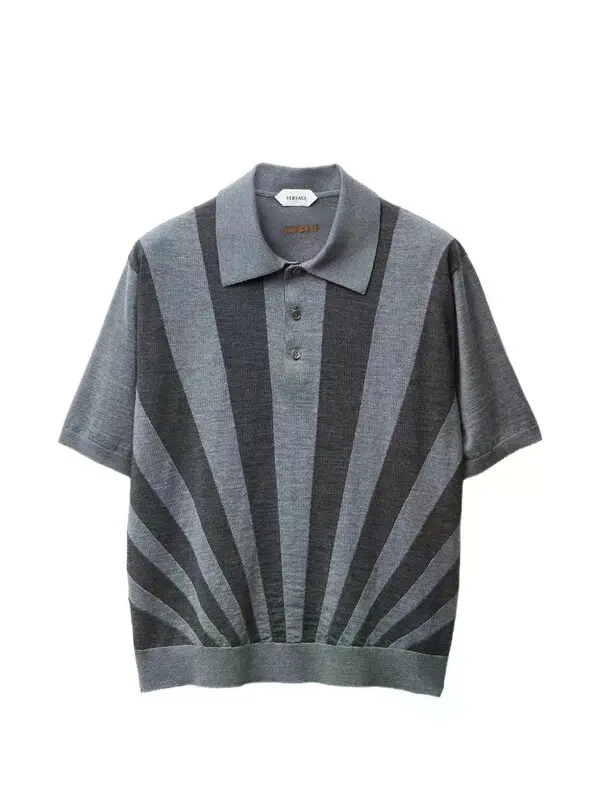 Versace Embroidered Intarsia Wool Knit Polo
