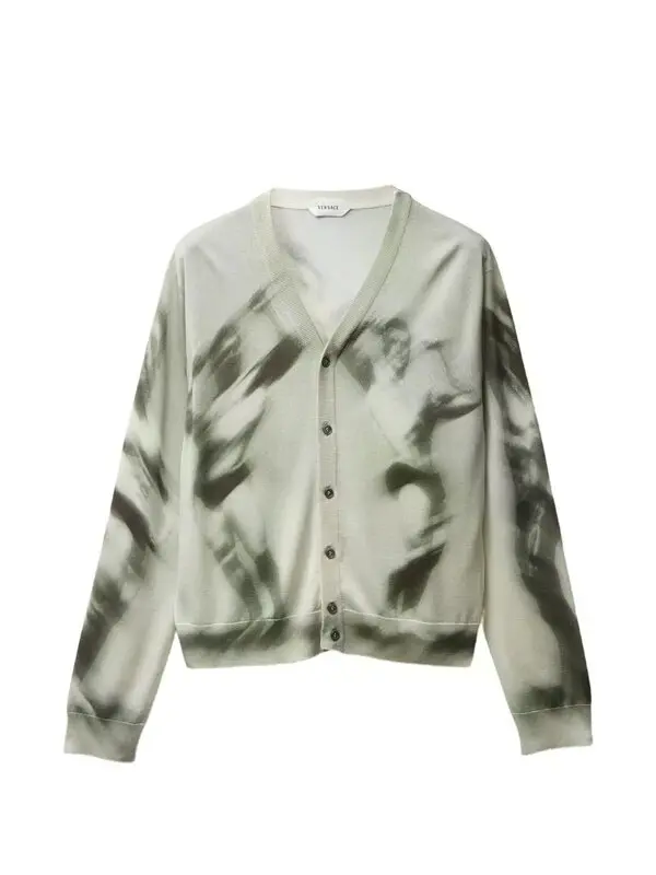 Versace Knit Cardigan With 'the Flex' Print - Neutrals