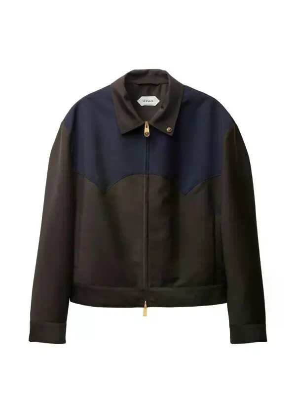 Versace Wool-mohair Zip Blouson Jacket With Medusa Pin