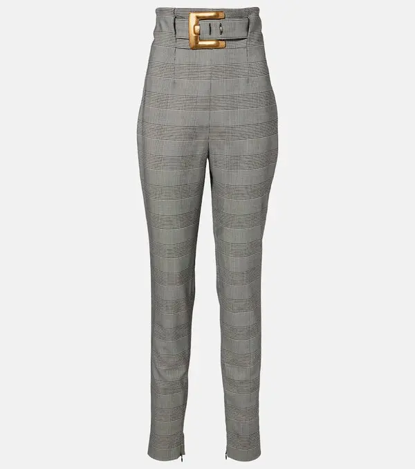 Balmain Prince Of Wales Wool-blend Slim Fit Pants