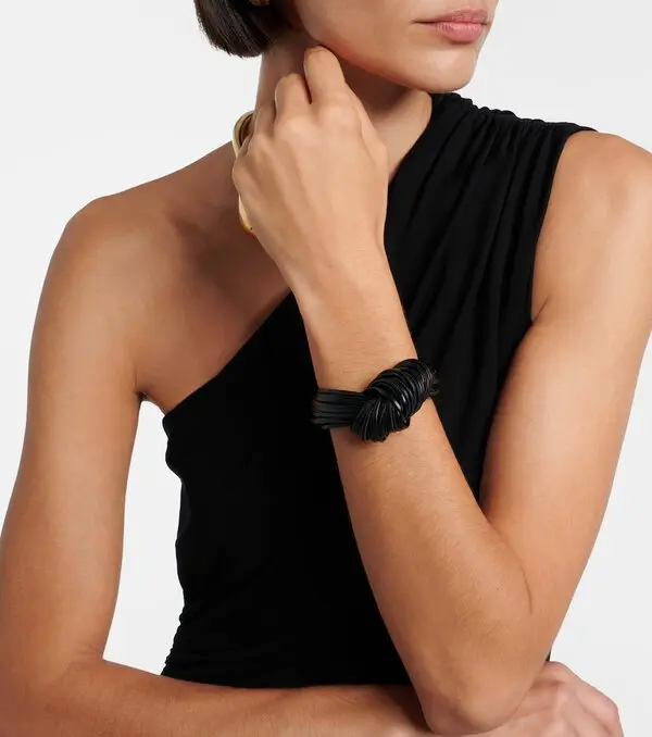 Bottega Veneta Leather Knotted Bracelet With Gold Clasp