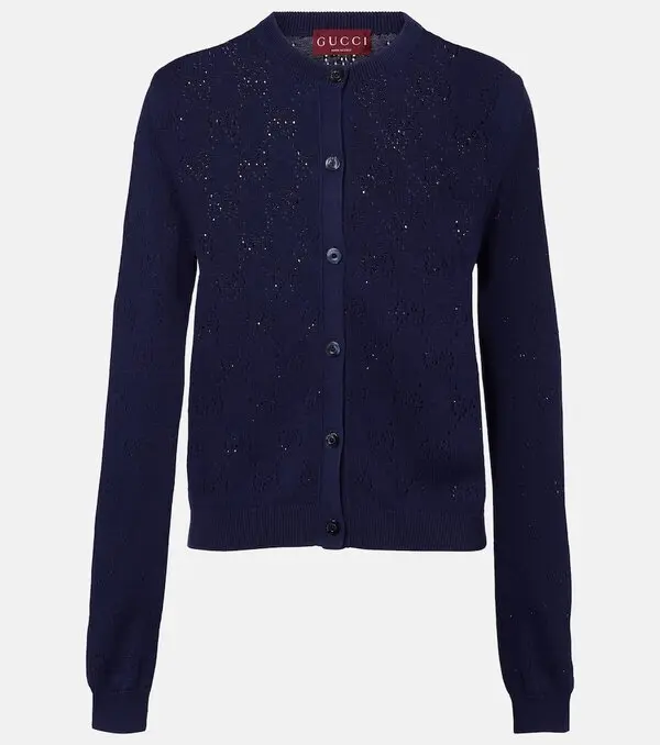 Gucci Gg Pointelle Silk And Cotton Cardigan - Blue