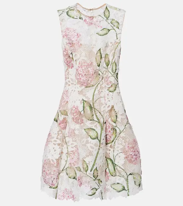 Oscar De La Renta Floral Embroidered Lace Cocktail Dress - Multicoloured