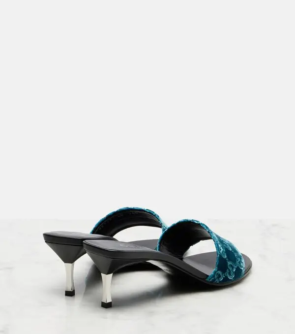 Gucci Gg Velvet Mules - Blue