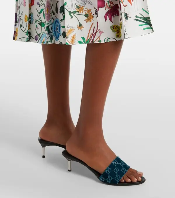 Gucci Gg Velvet Mules - Blue