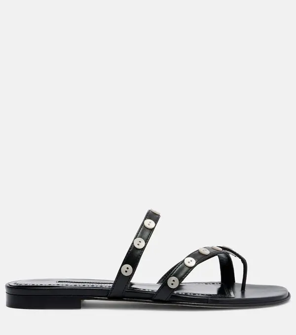 Manolo Blahnik Embellished Leather Thong Sandals